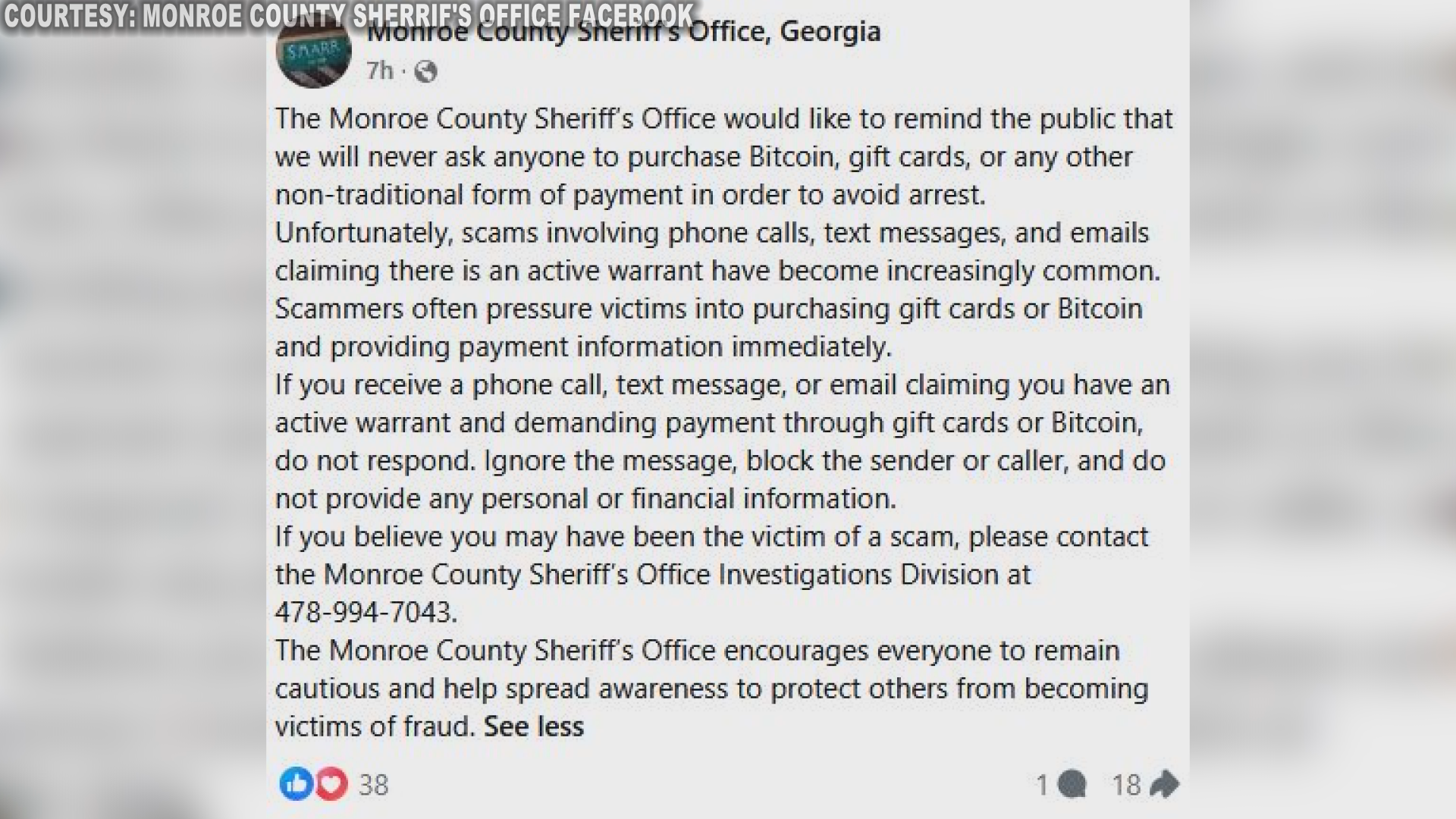 Monroe County sheriff warns of scam calls demanding Bitcoin and gift ...