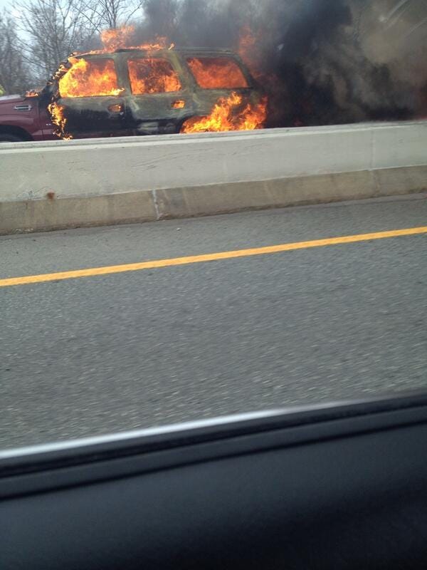 Two cars catch fire after crash on I-95N
