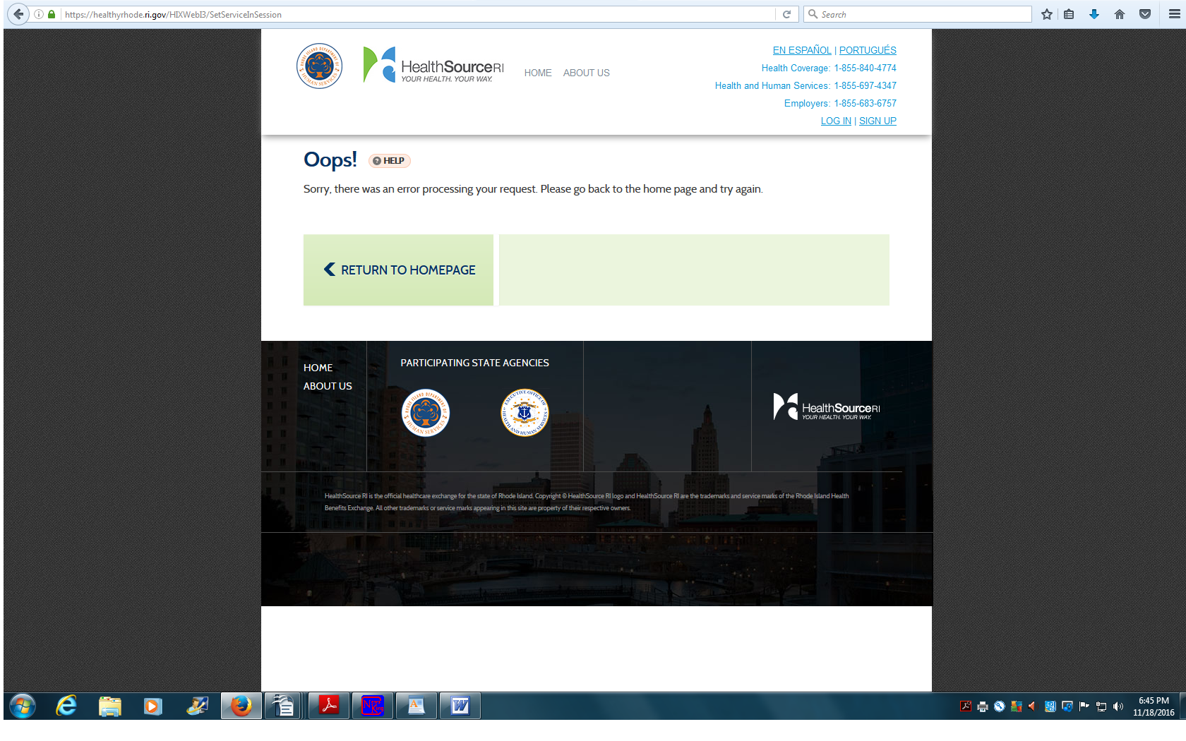 Technical problem causes UHIP website to crash
