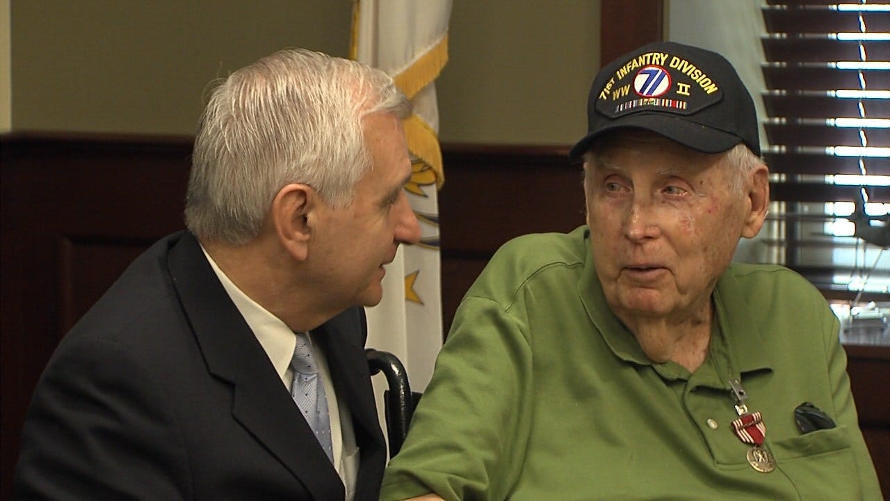 94 Year-Old WWII Veteran Receives Military Honors From Senator R