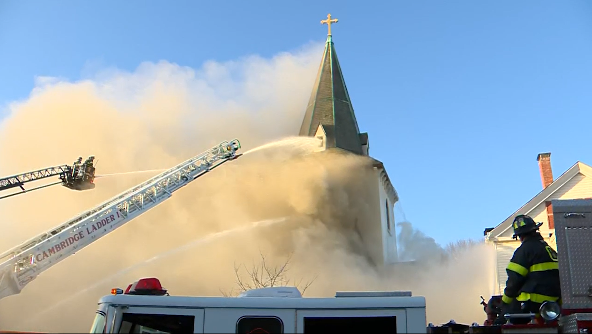 Multi-alarm fire erupts out of Cambridge church | ABC6