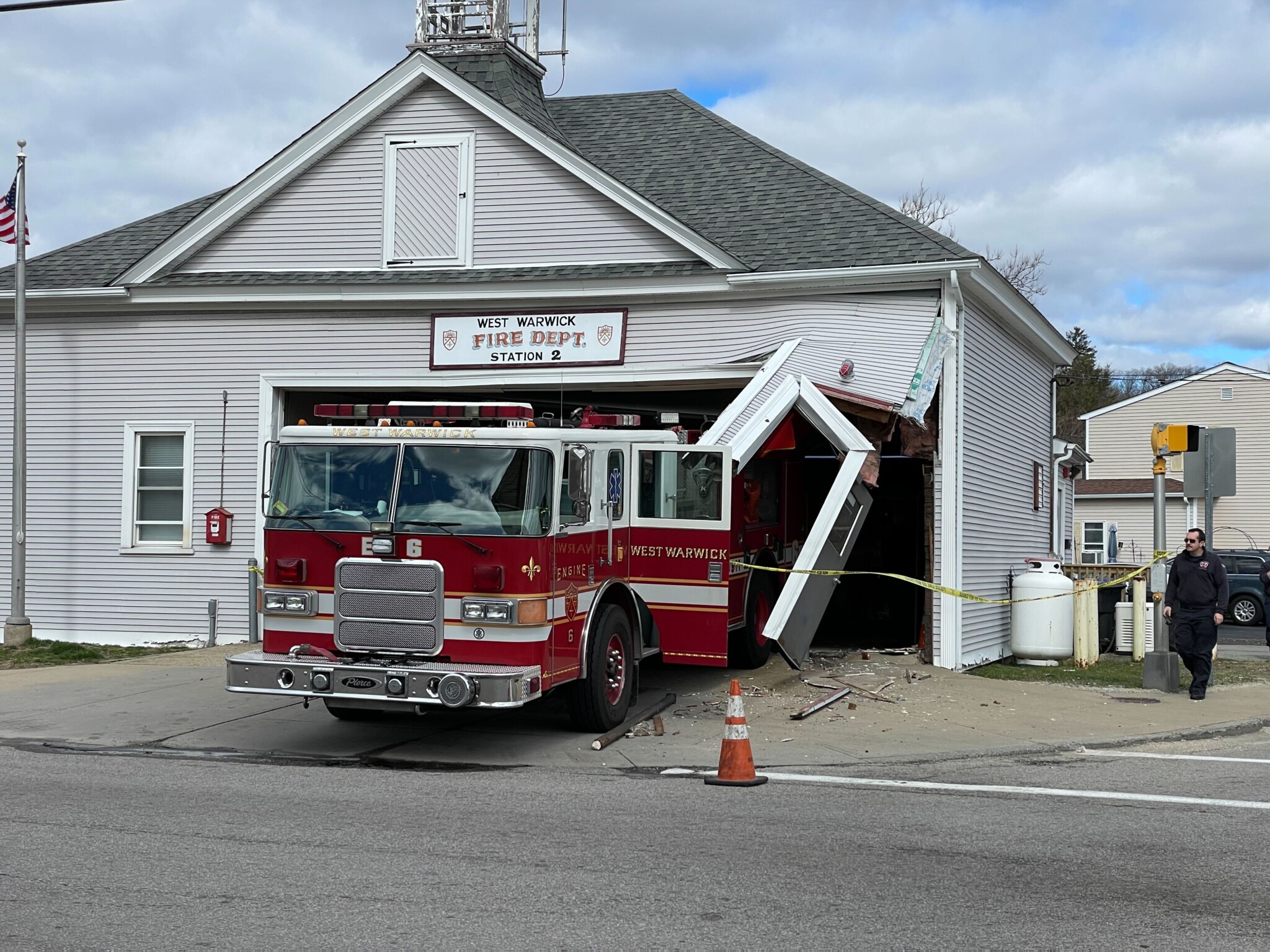 West Warwick fire engine crashes through station doors | ABC6