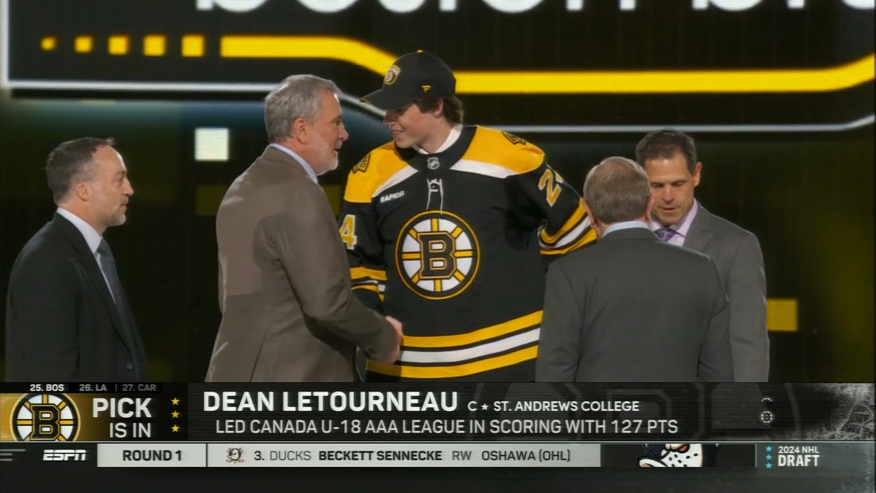 Bruins Select C Dean Letourneau In First Round of 2024 NHL Draft | ABC6