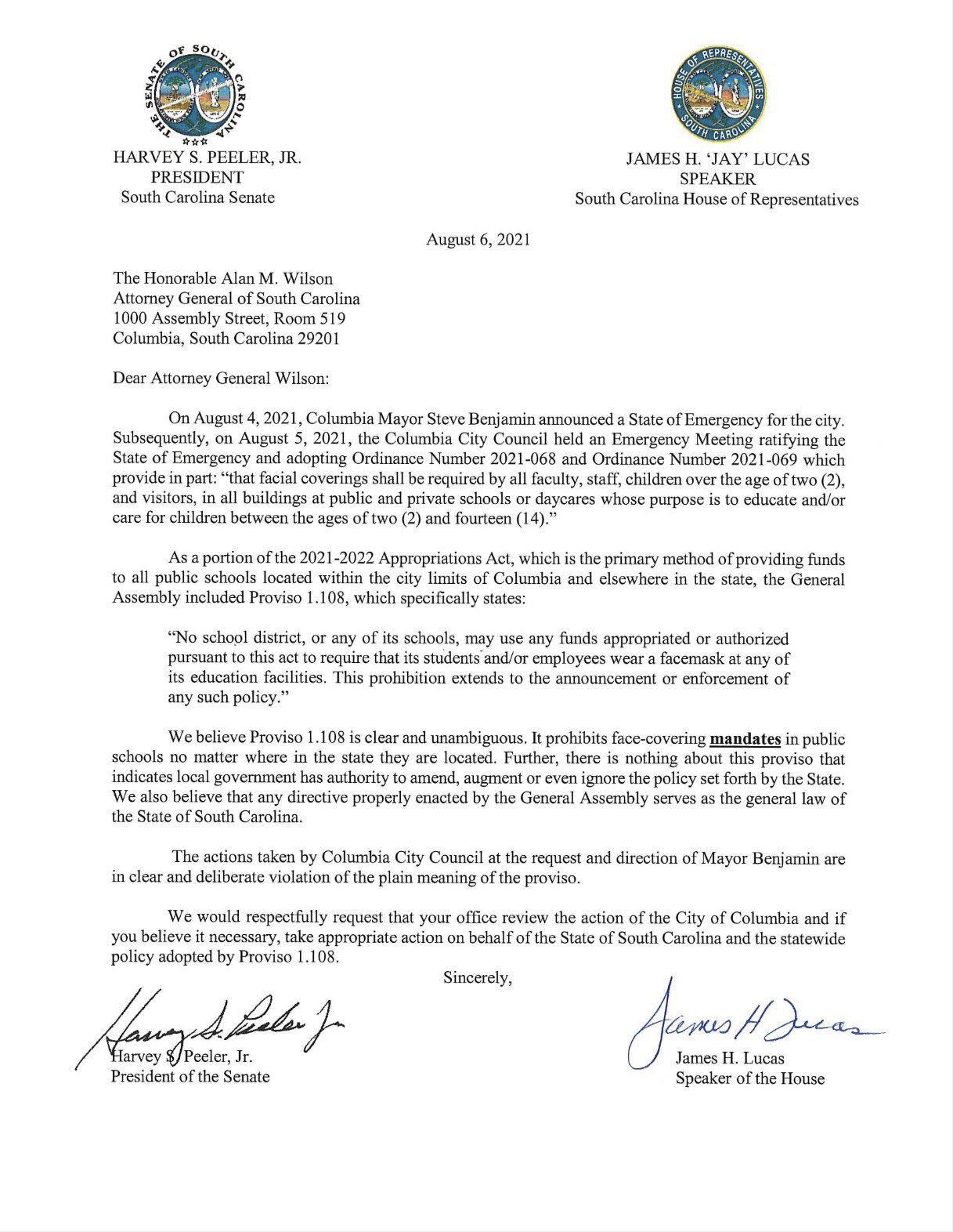 Mask Mandate Letter - ABC Columbia
