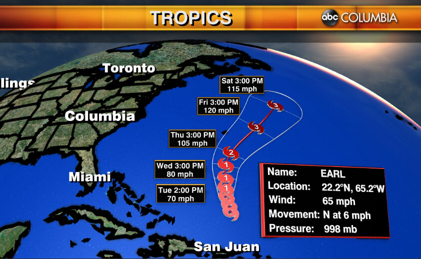 Tropical Storm Earl Expected to Become a Hurricane - ABC Columbia