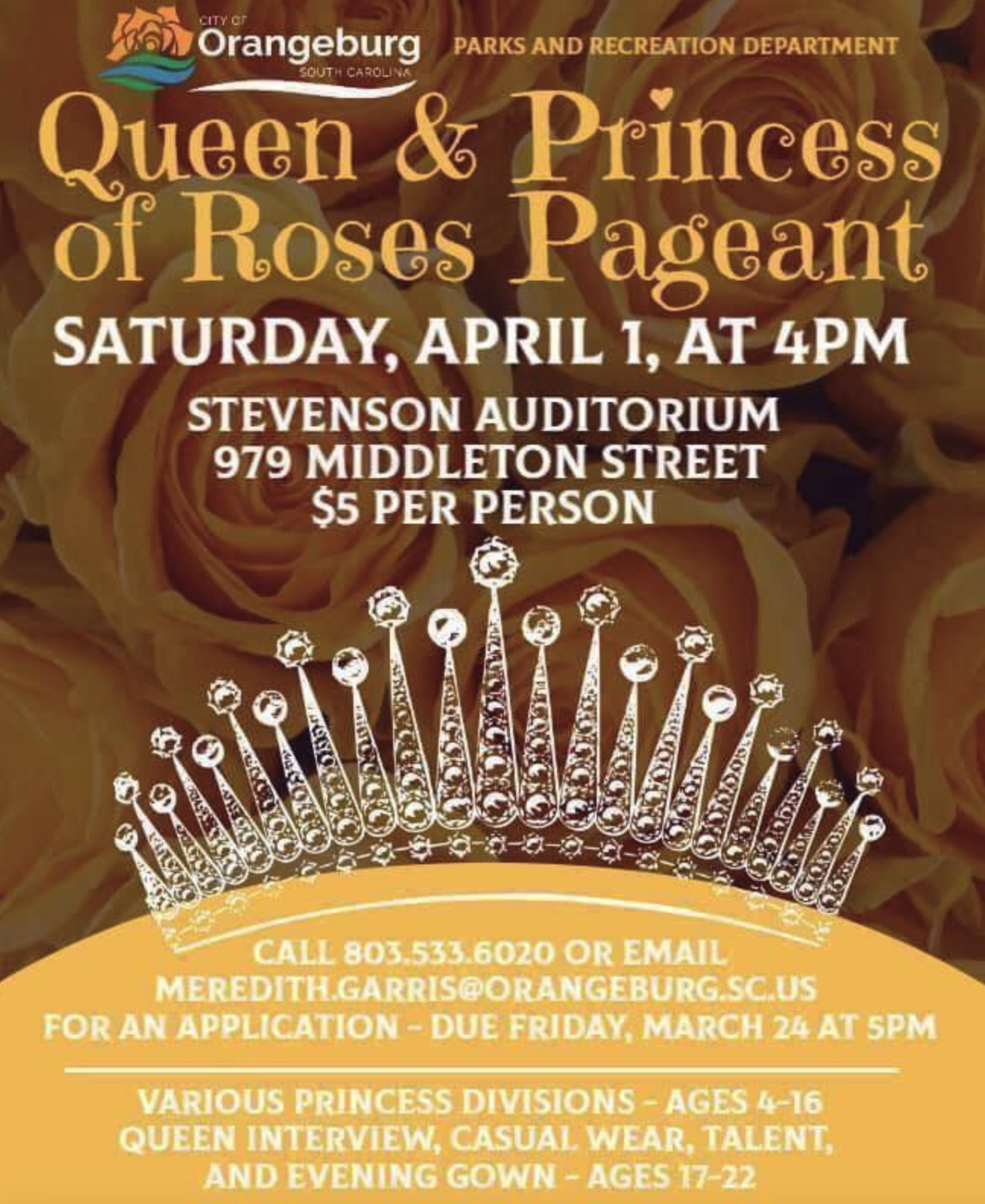 City of Orangeburg to host Queen and Princess of Roses Pageant - ABC ...