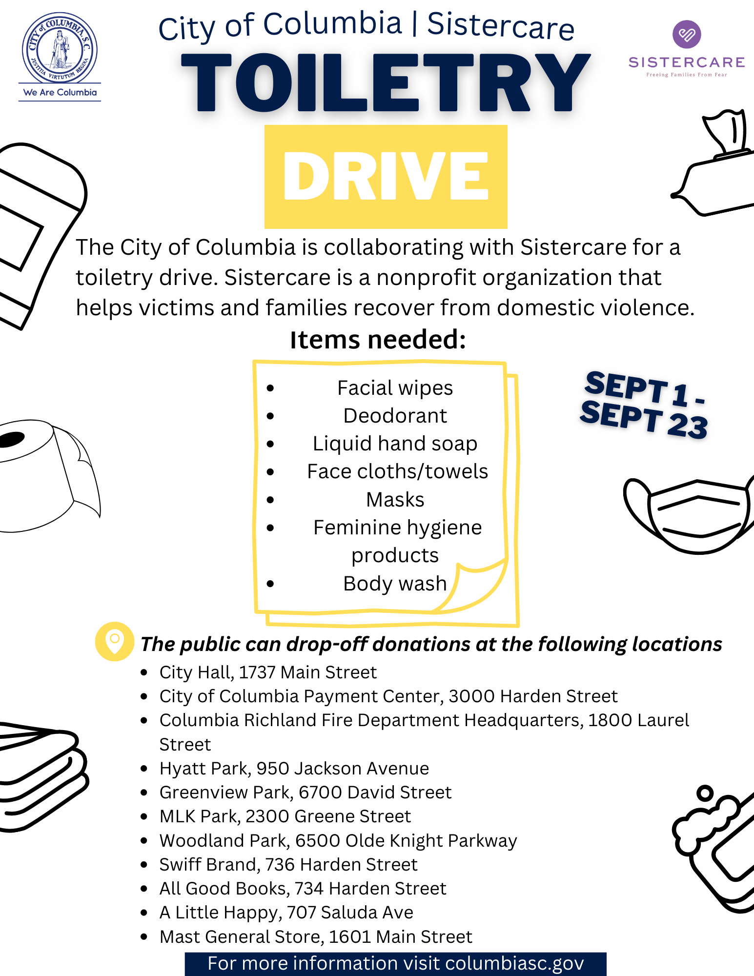 City of Columbia and Sistercare partner for Toiletry Drive - ABC Columbia