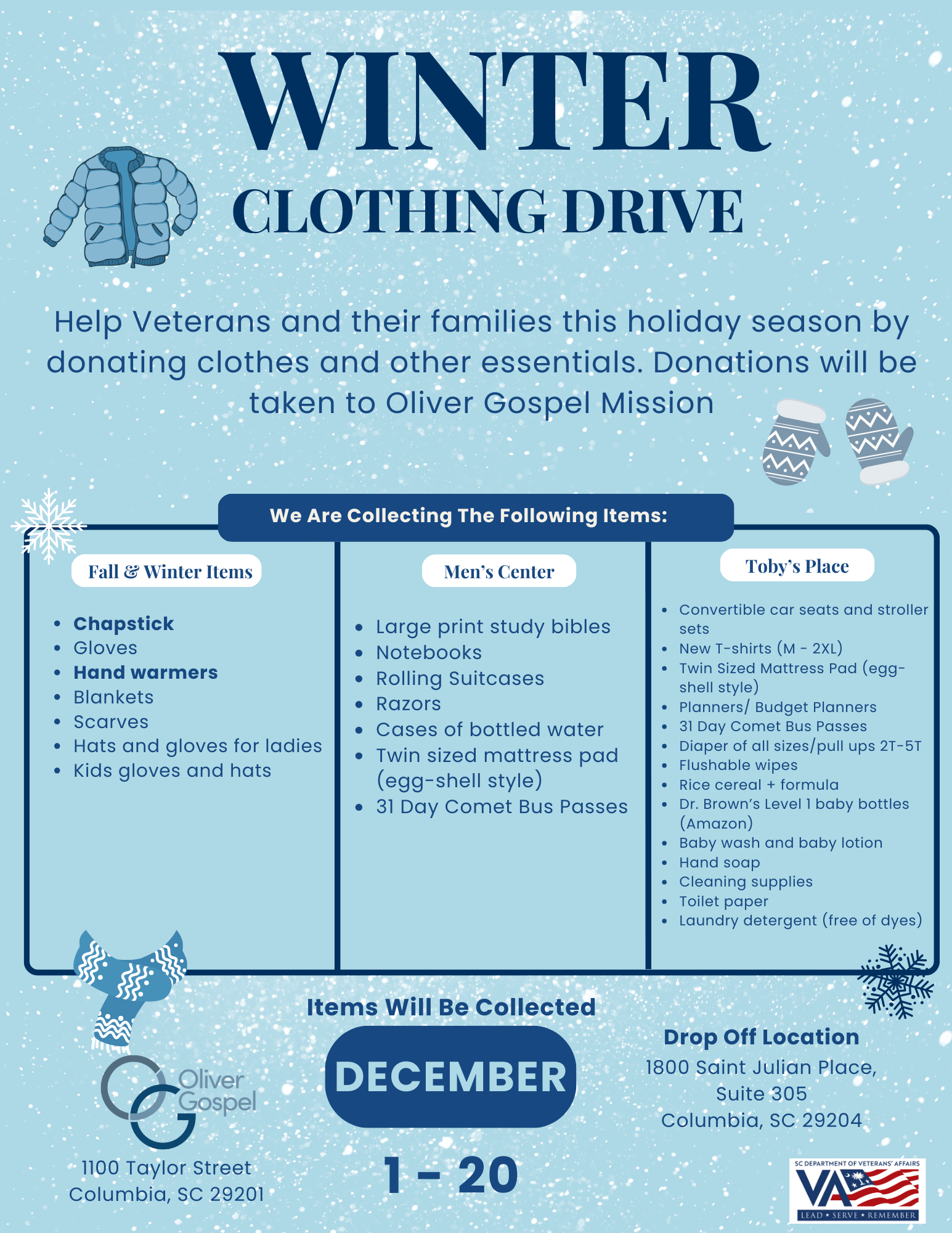SCDVA partners with Oliver Gospel for winter clothing drive - ABC Columbia