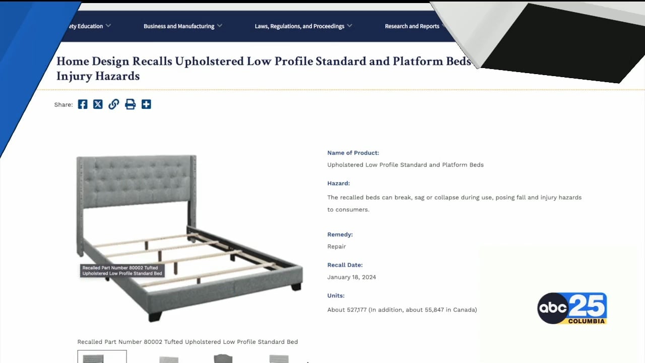 500K beds recalled for collapsing - ABC Columbia