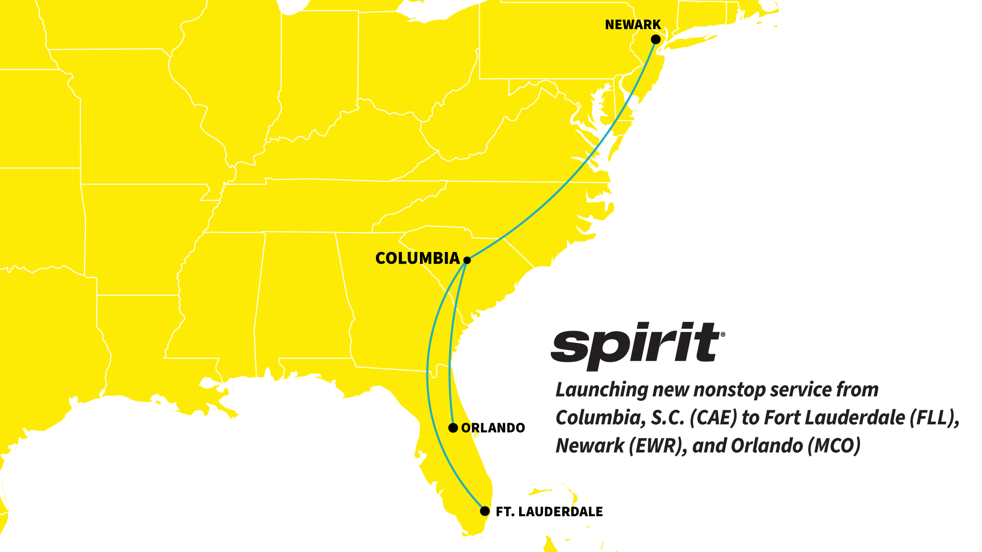 Spirit - CAE Announcement Route Map1920x1080 - ABC Columbia