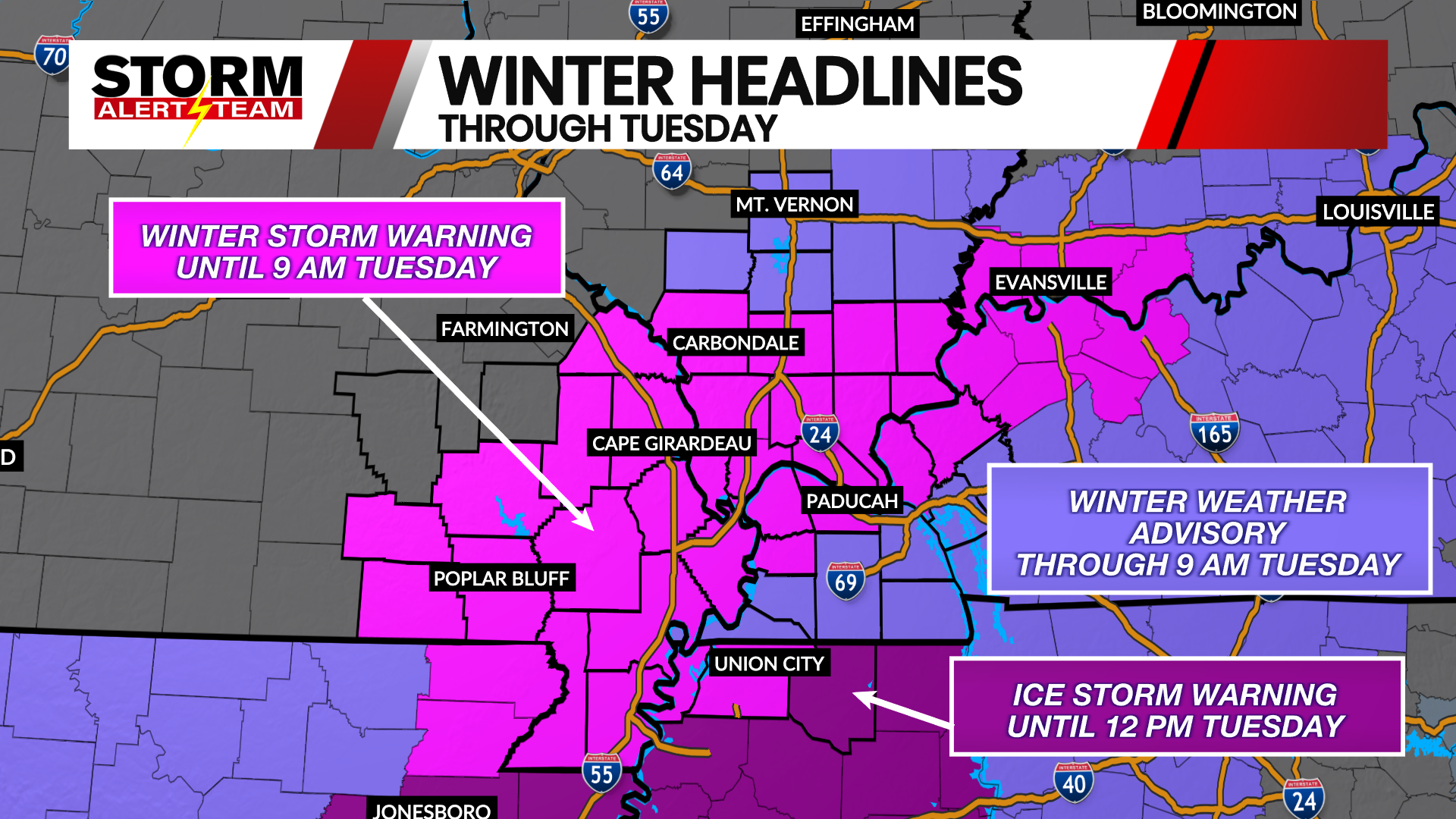 Winter Storm Warning area expanded into Tuesday (1/30/23) - KBSI FOX23 ...