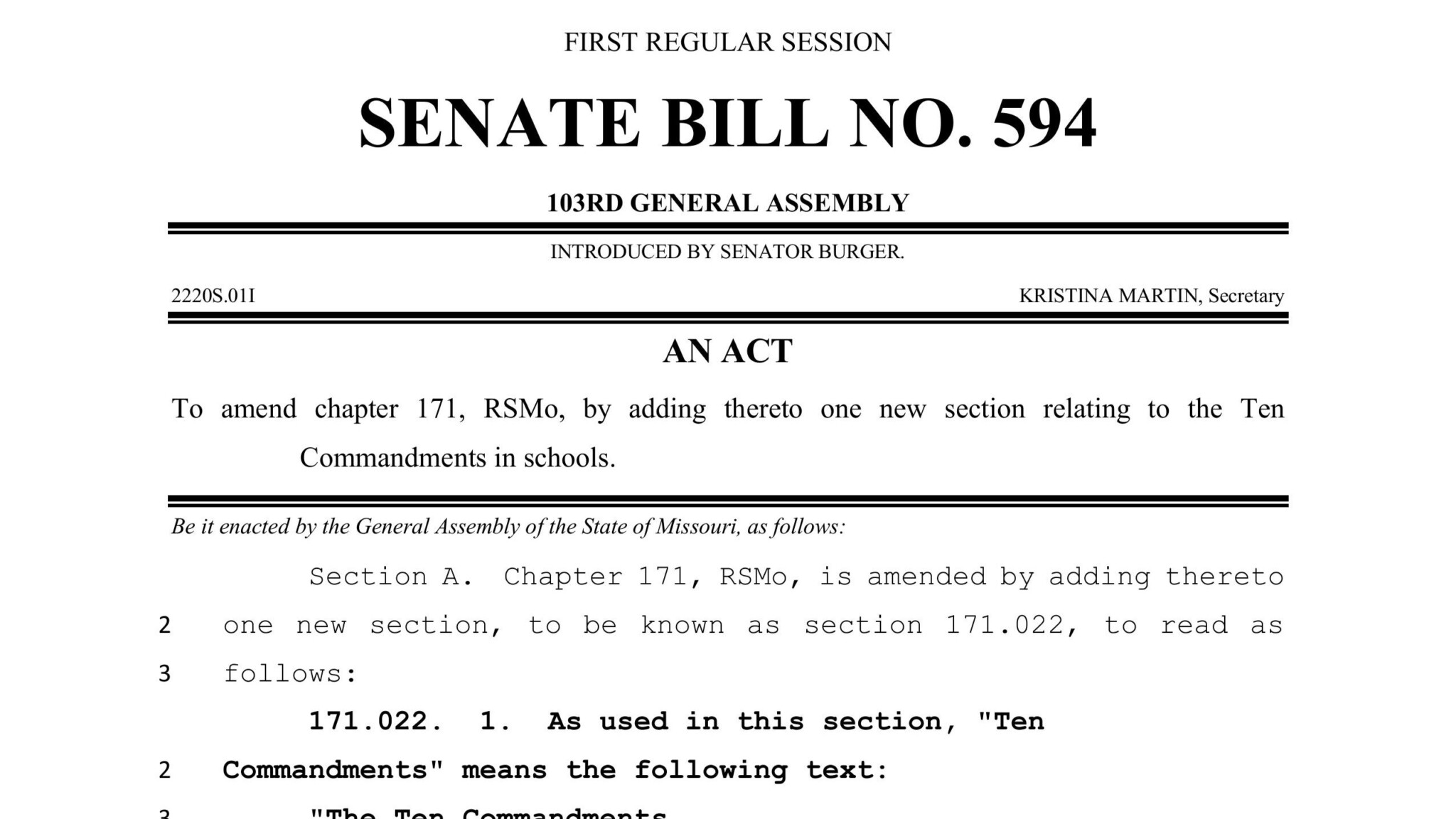 Missouri Senate Bill 594 would require the 10 Commandments to be ...