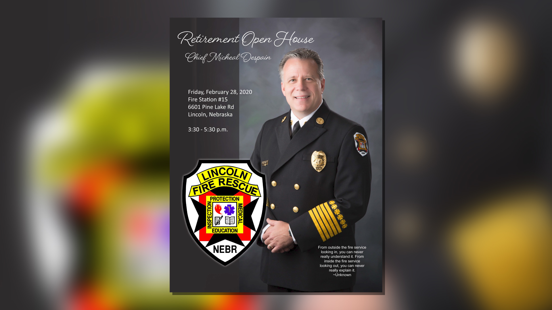 Today: Retirement ceremony for Lincoln Fire Chief Despain