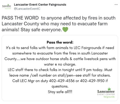 Lancaster County fairgrounds open to evacuees who have farm animals