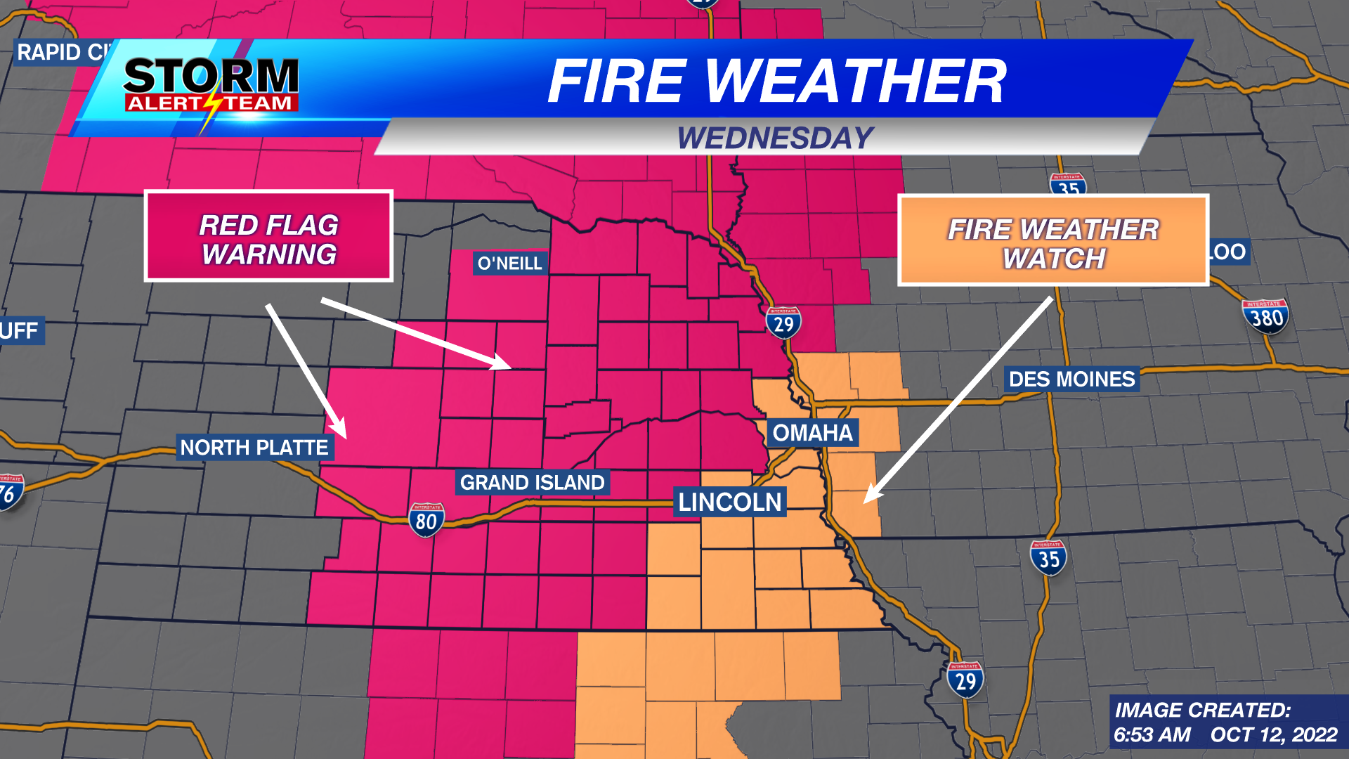 Red Flag Warnings in place across much of Nebraska