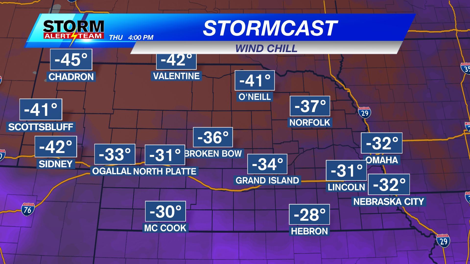 Extreme wind chills with blowing snow Thursday