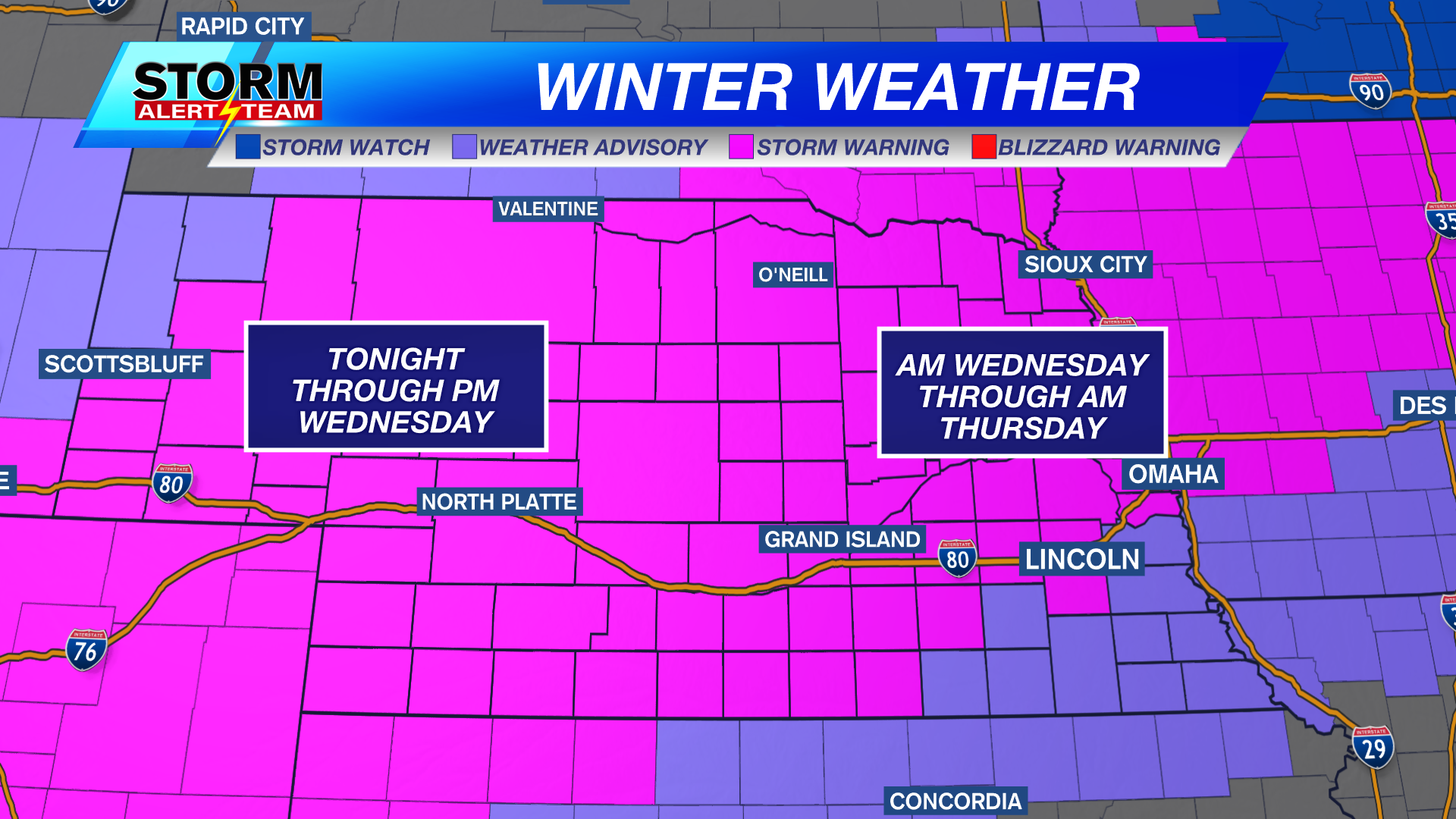 Winter storm will move through Nebraska on Wednesday into Thursday morning