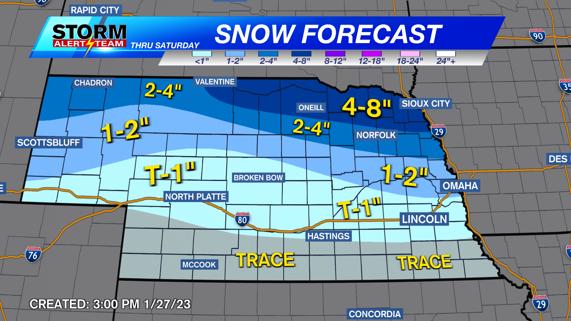 Snow mainly to our north, but arctic air coming this weekend