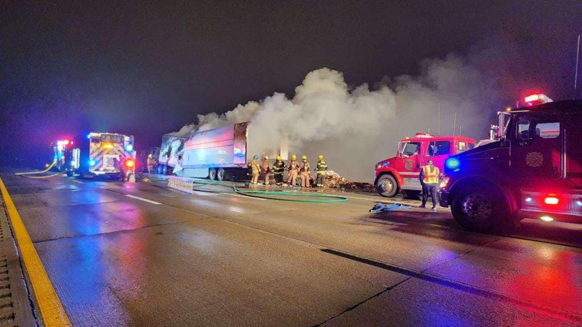 Volunteer crews battle semi fire on I-80 near Ashland