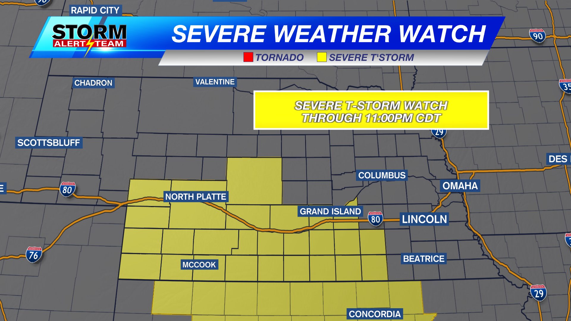 Severe Thunderstorm Watch through 11 p.m. Saturday