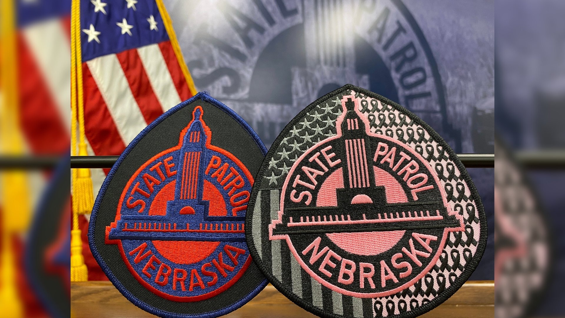 Nebraska troopers wearing pink patches for Breast Cancer Awareness Month