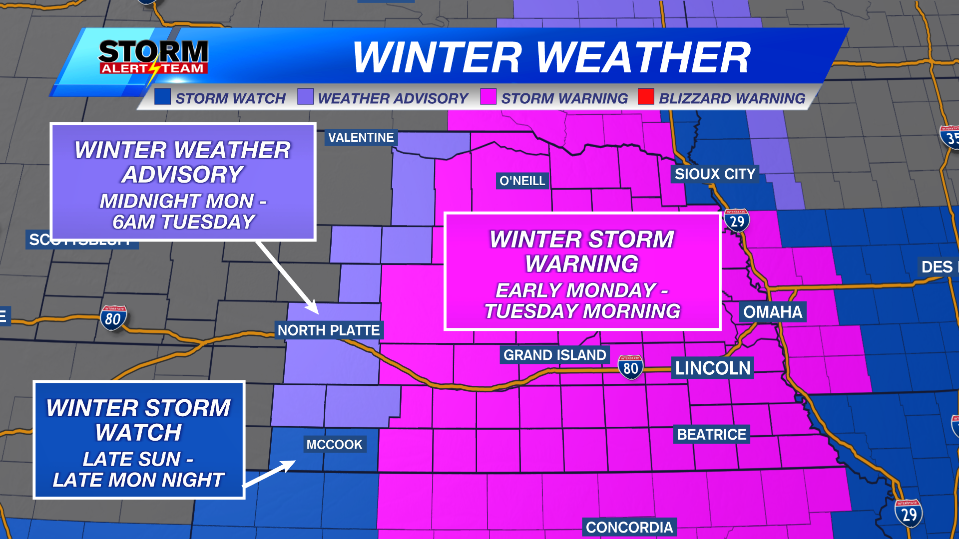 Winter storm spreads heavy, wet snow across eastern Nebraska early next week