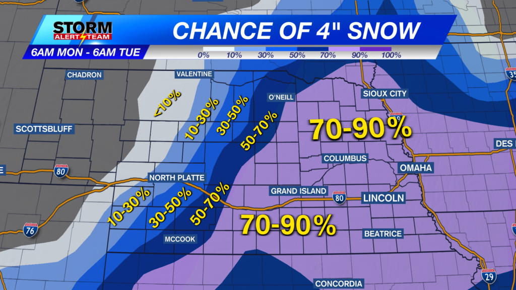 Winter storm spreads heavy, wet snow across eastern Nebraska early next week