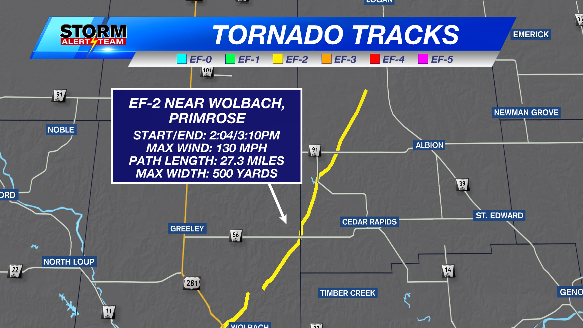 Five tornadoes, including one EF-3, confirmed in central Nebraska