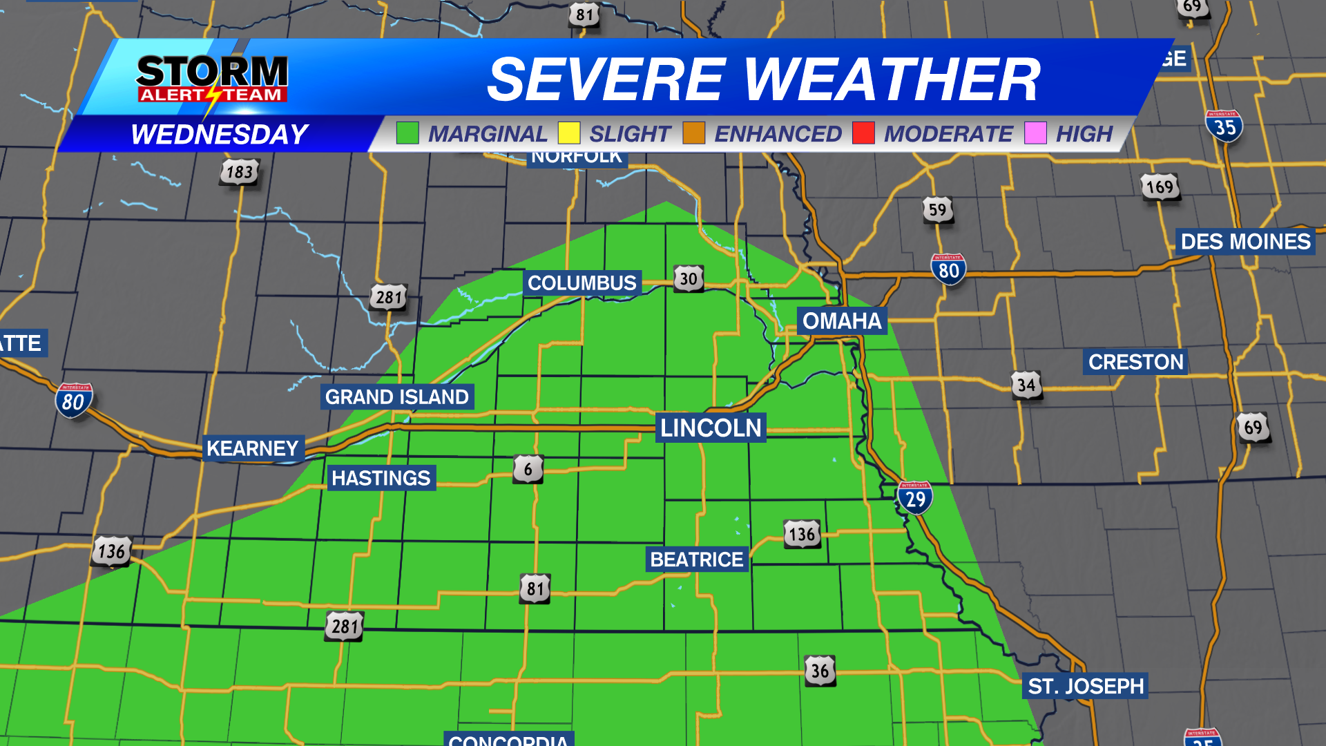 Few stronger storms possible Wednesday in southeast Nebraska
