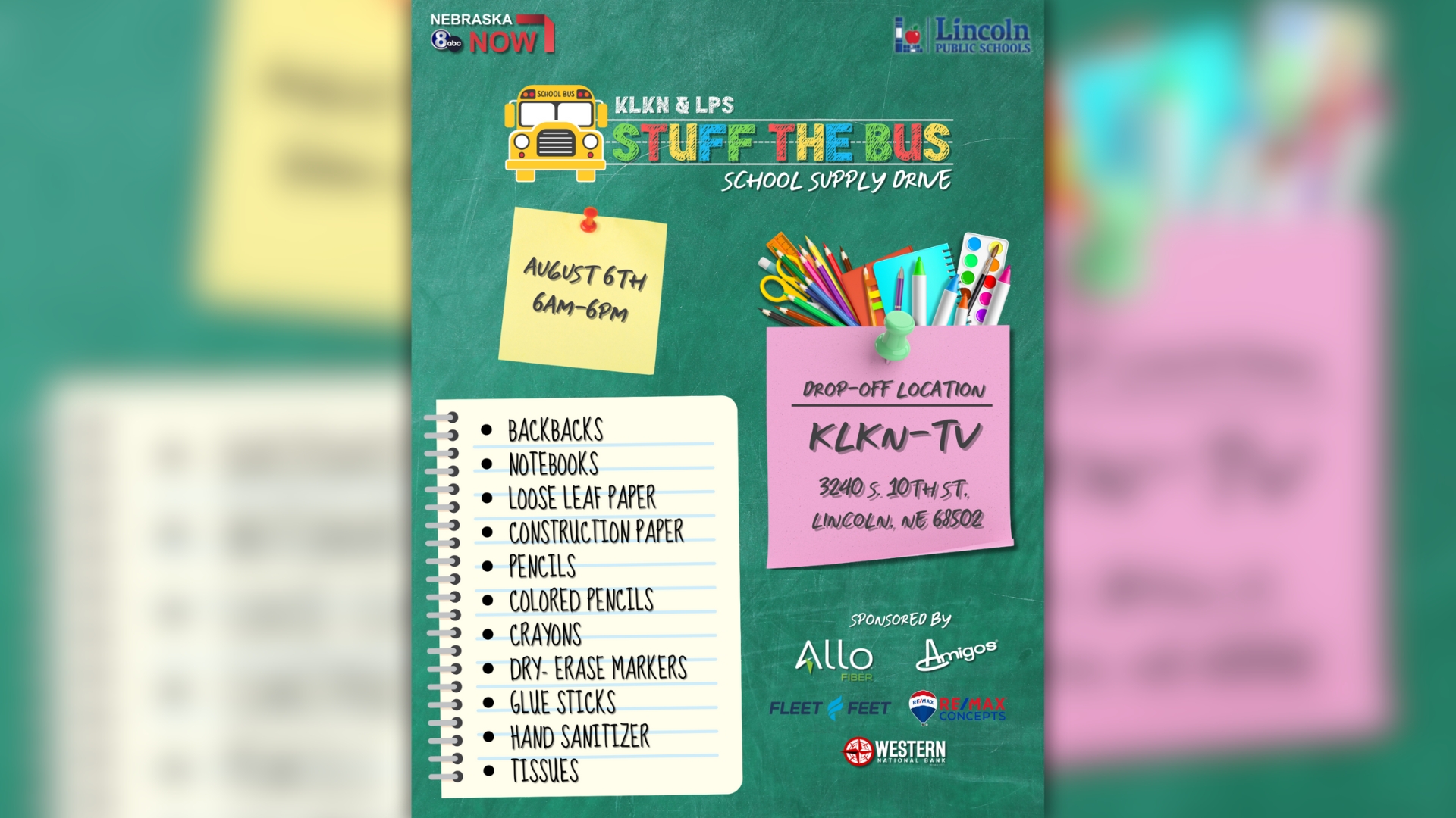 Channel 8 KLKN-TV and LPS hosting 'Stuff the Bus' school supply drive
