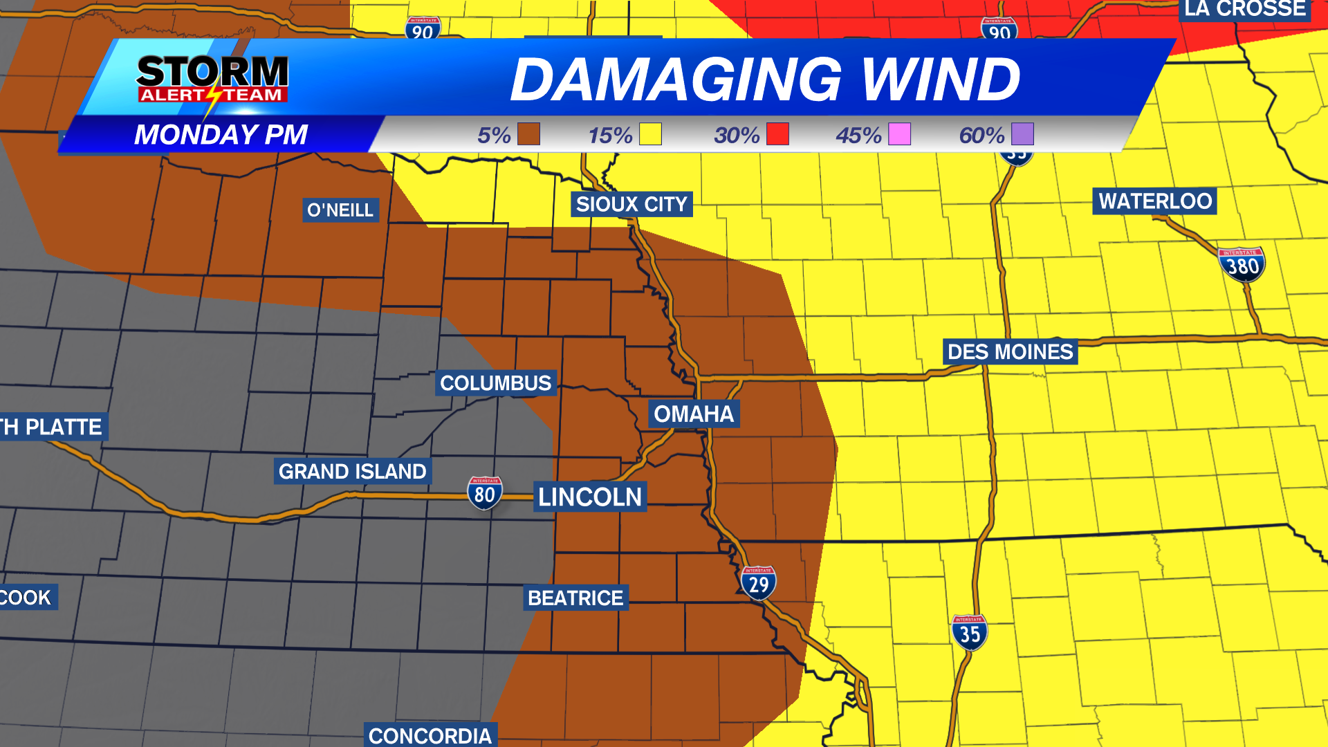 Severe potential across eastern Nebraska by Monday afternoon; main threat of destructive hail ...
