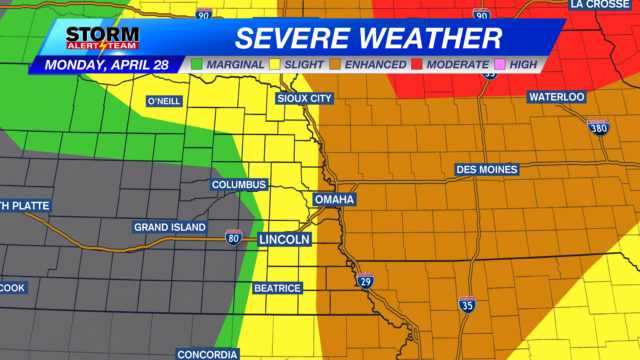 Severe potential across eastern Nebraska by Monday afternoon; main threat of destructive hail ...
