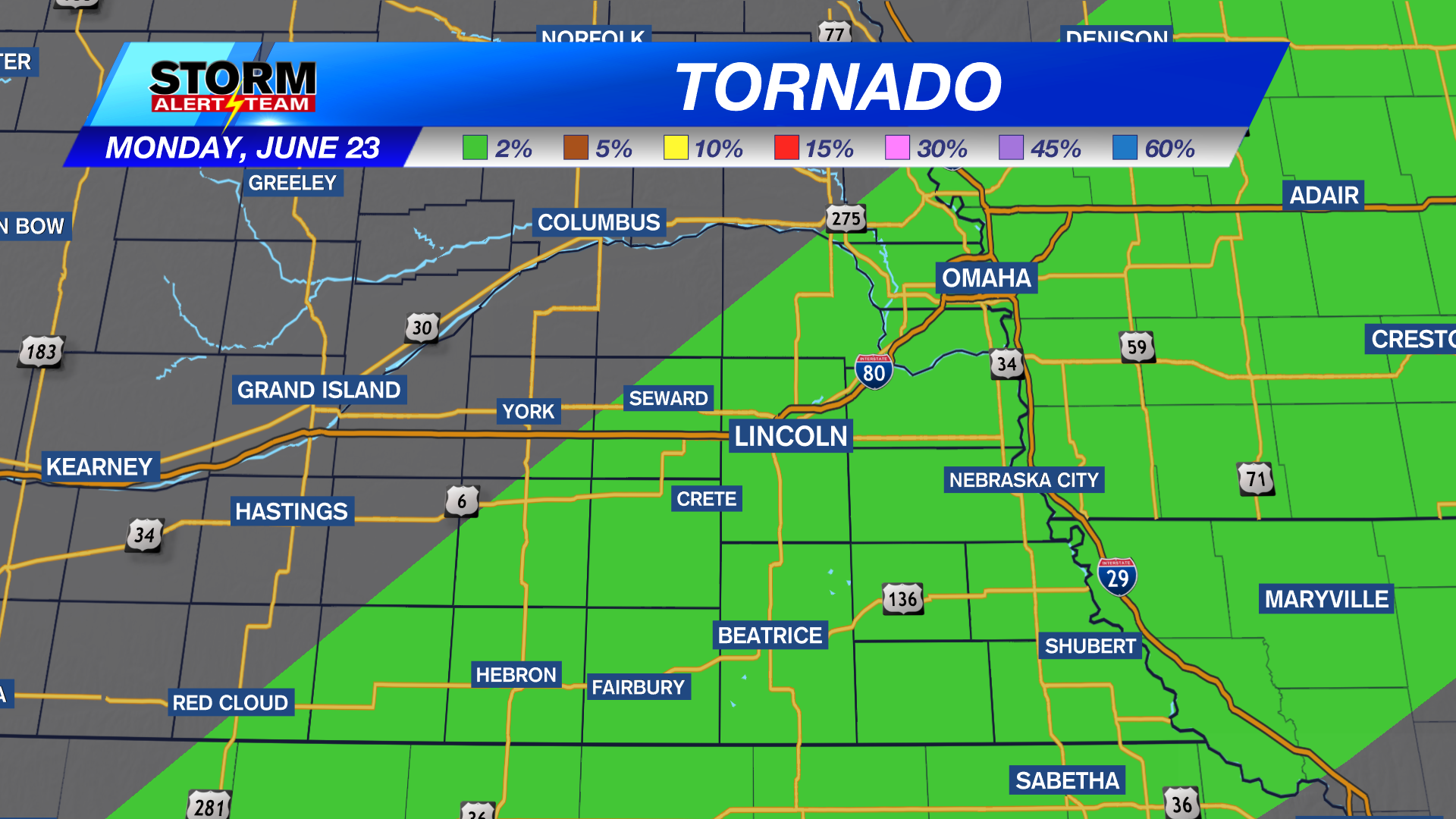 Risk for severe weather Monday, localized flooding across southeast Nebraska