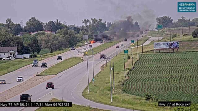 Car fire temporarily closes Highway 77 outside of Lincoln