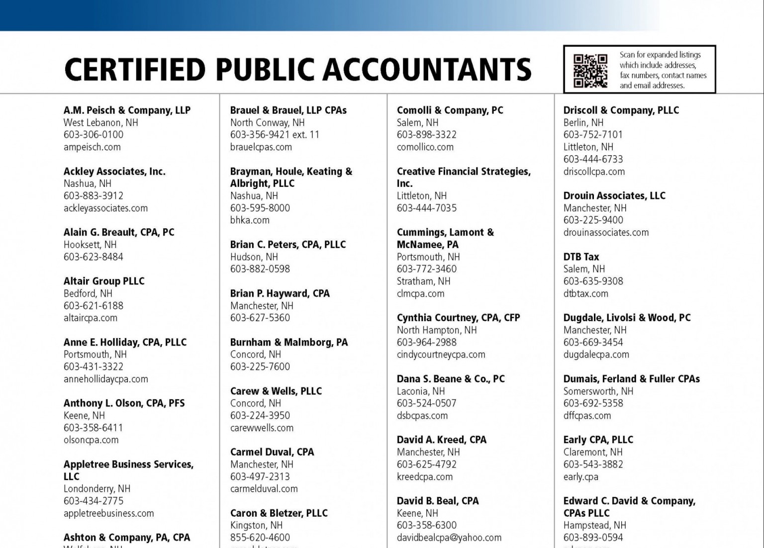 List of Certified Public Accountants - NH Business Review