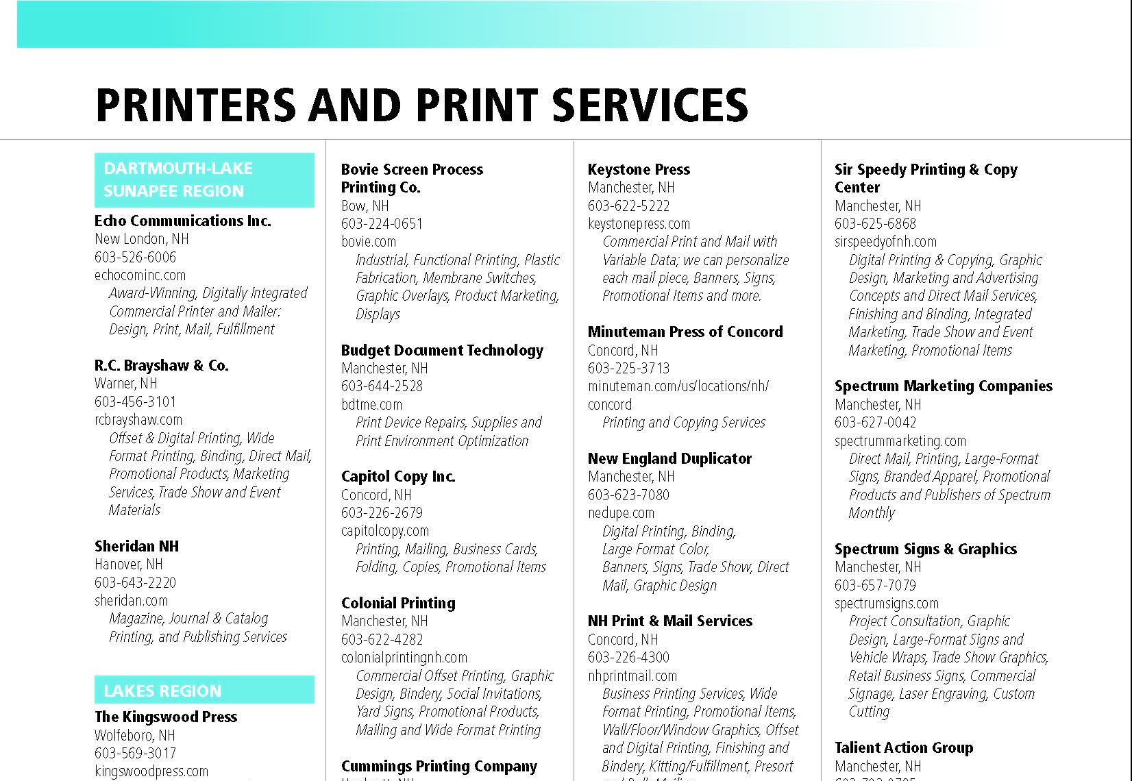 List Of Printers And Print Services NH Business Review