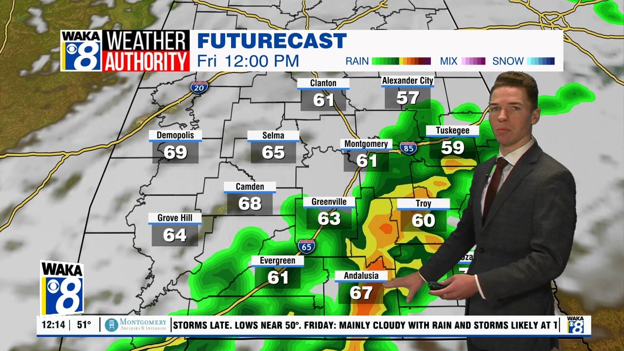 Mainly cloudy, cool Thursday; Rain, some storms Friday - WAKA 8