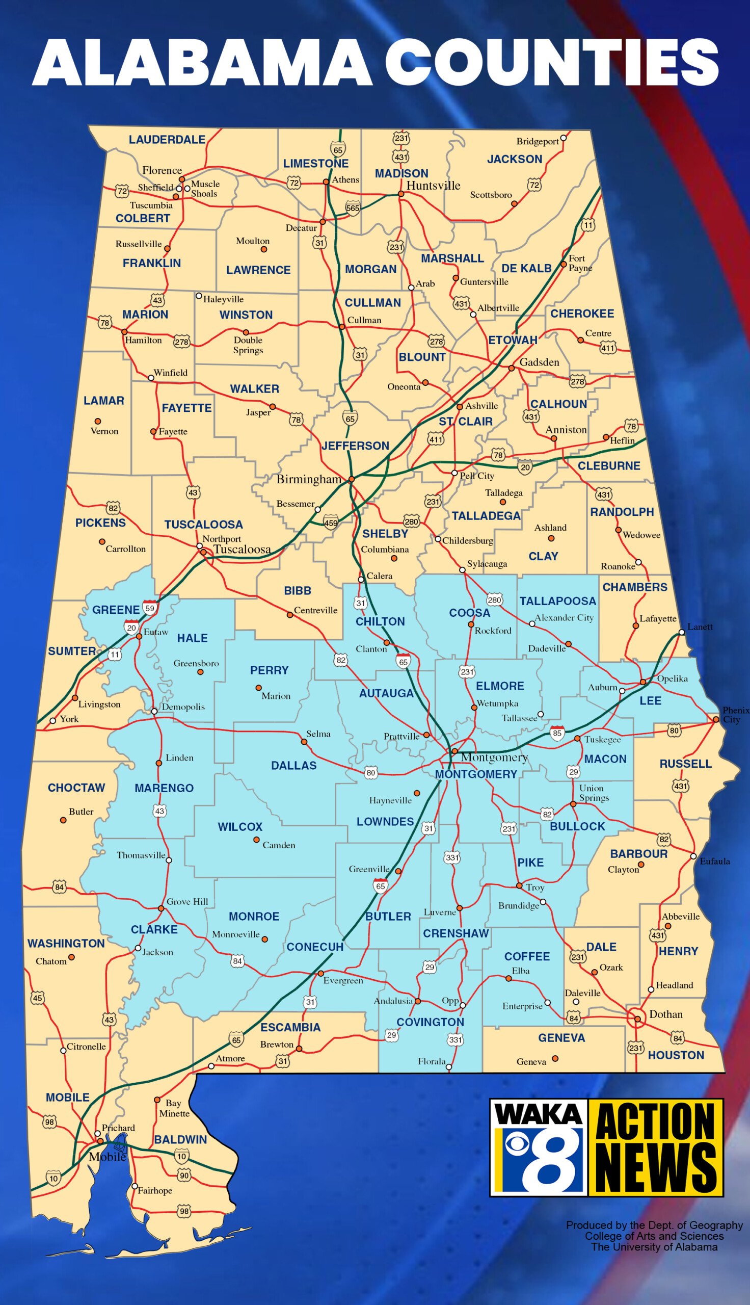 ACTION 8 WEATHER AUTHORITY: Know your Alabama county map - WAKA 8