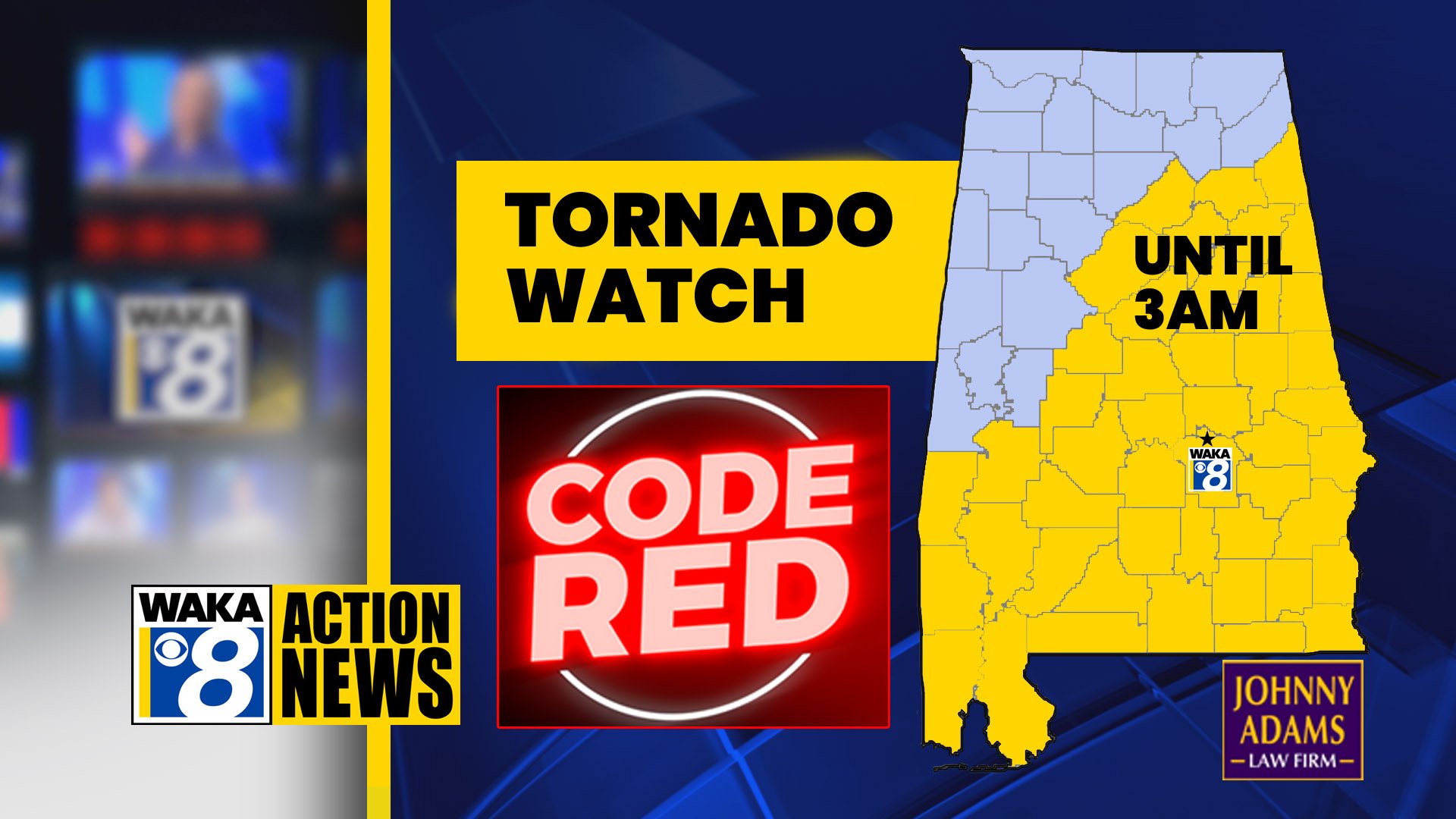 ACTION 8 CODE RED: New Tornado Watch until 3AM Sunday - WAKA 8