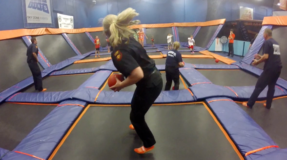 Firefighters jump around at Sky Zone to talk fire safety with kids ...