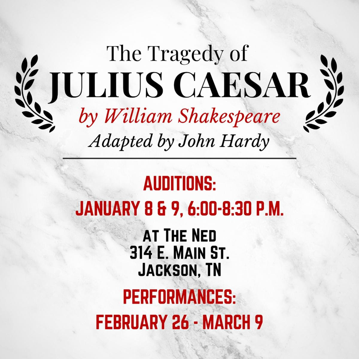 The Ned's Teen Theatre to hold auditions for 'The Tragedy of Julius ...