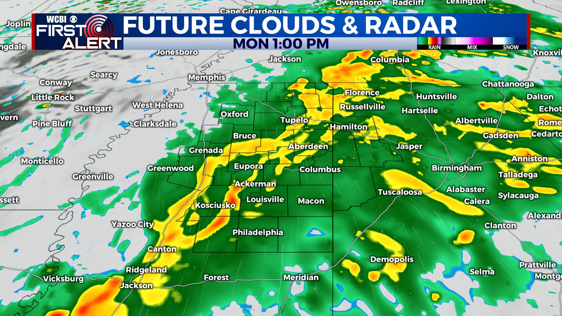 Rain Arrives Tonight, Rain and Storms on Monday - Home - WCBI TV | Your News Leader