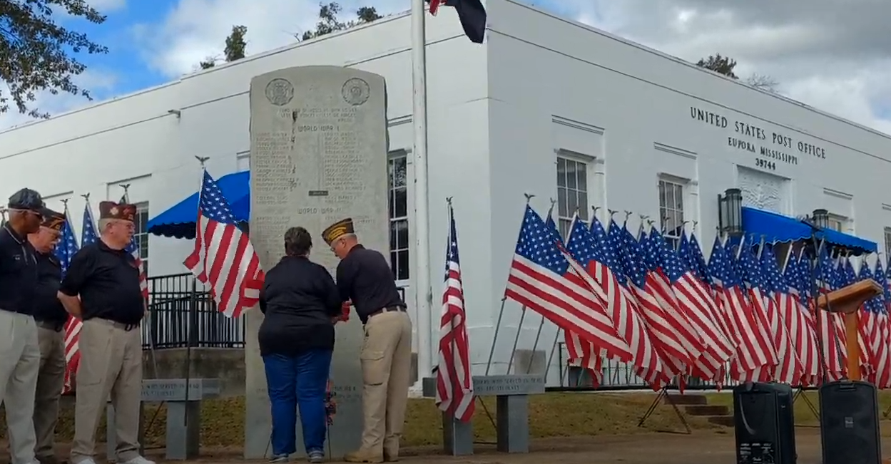 Soldiers go on a ruck march through Eupora for Veterans Day