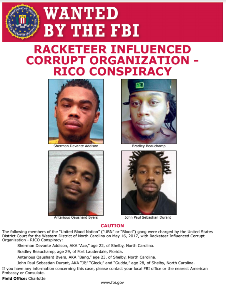 FBI Identifies Four United Blood Nation Gang Members Wanted In North ...