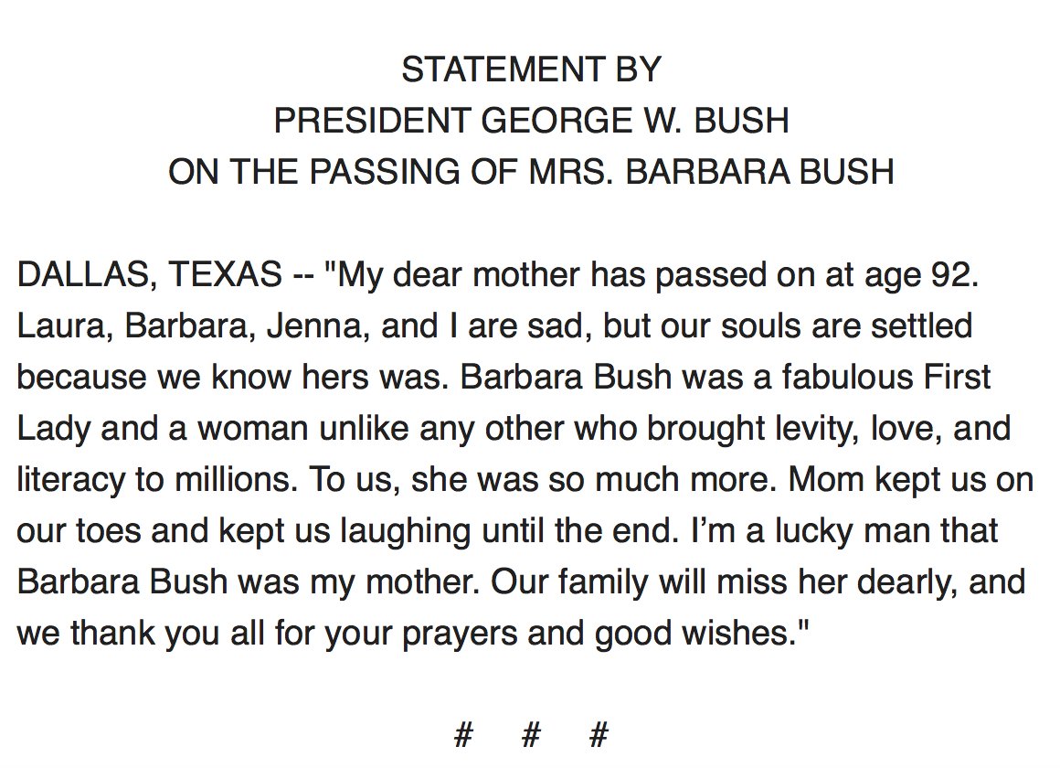 George W Bush Statement On Barbara Bush Passing - WCCB Charlotte's CW
