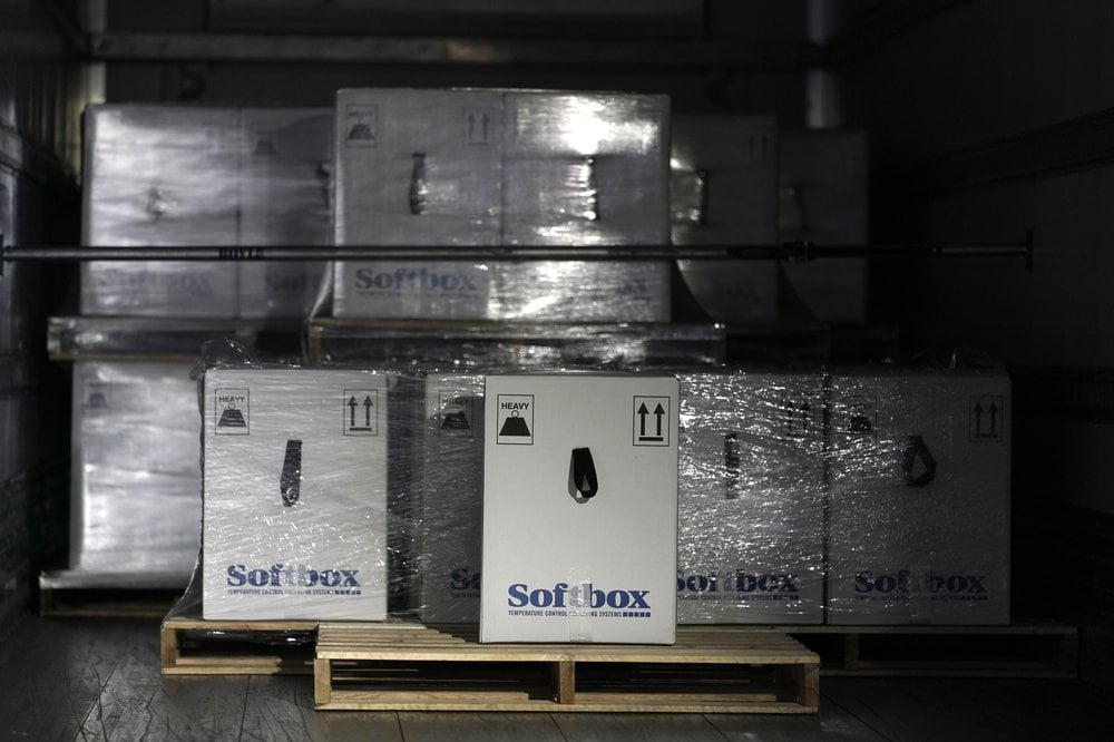 Boxes Containing The Pfizer BioNTech COVID 19 Vaccine Are Prepared To ...