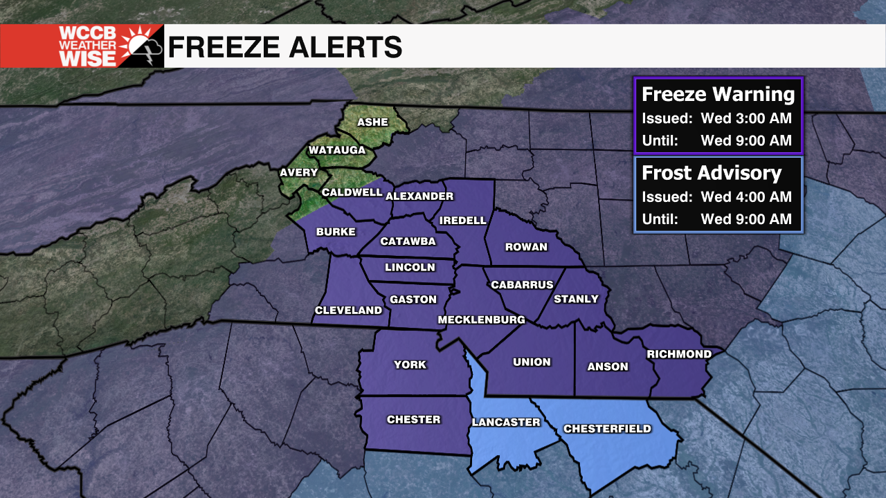 Freeze Warnings Expand For Most of the Region Tonight - WCCB Charlotte