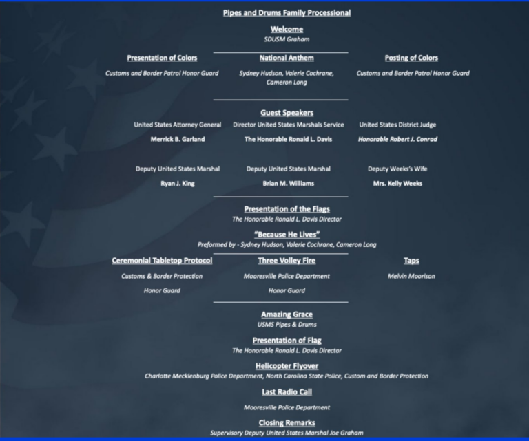 Memorial Service for Deputy U.S. Marshal Thomas Weeks Jr. Program ...