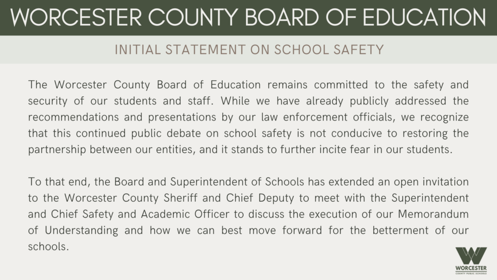 Worcester County Board of Ed. responds to law enforcement's concerns ...