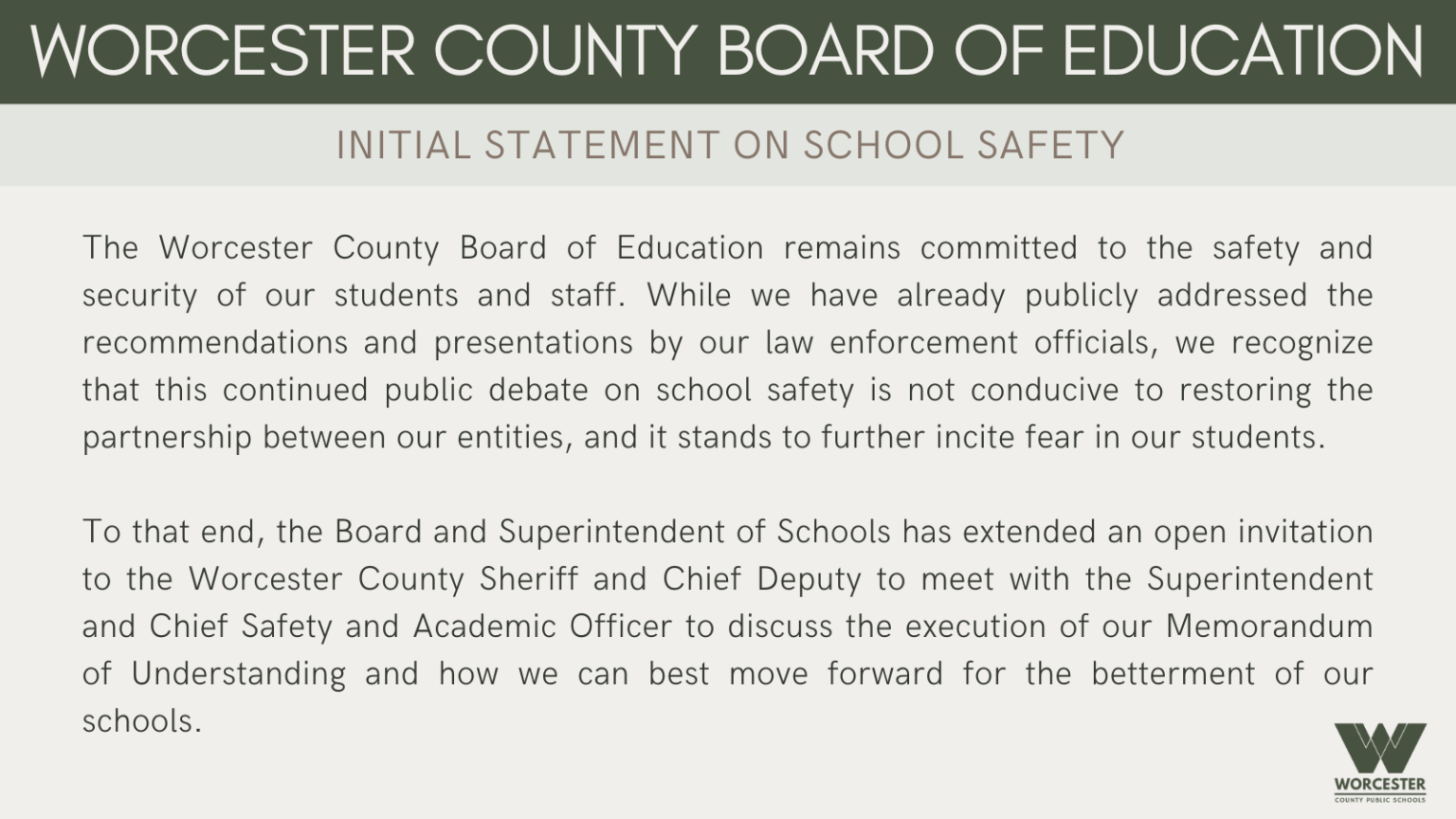 Worcester County Board of Ed. responds to law enforcement's concerns ...
